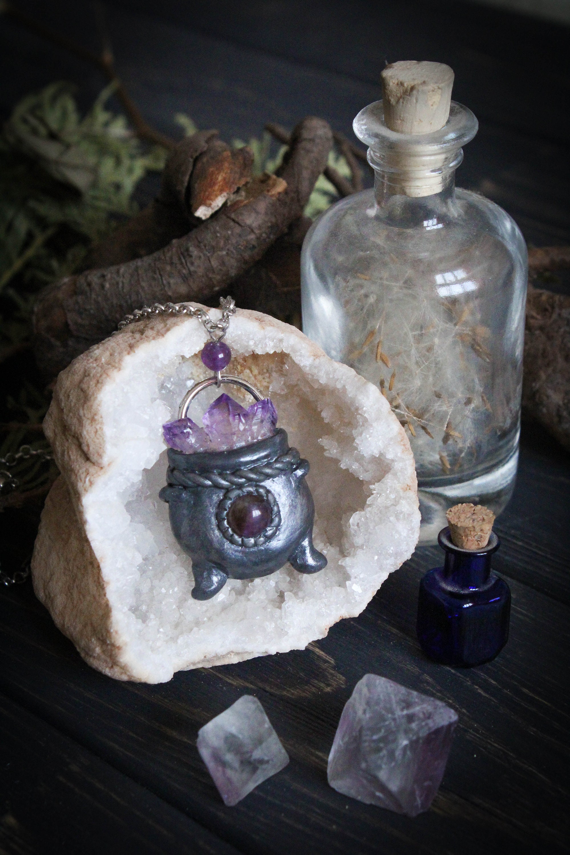 Witch Cauldron Amethyst Necklace Wizard Cauldron Charm - Etsy