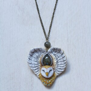 Owl Necklace With Labradorite, Witch Owl Charm, Barn Owl Amulet, Owl ...
