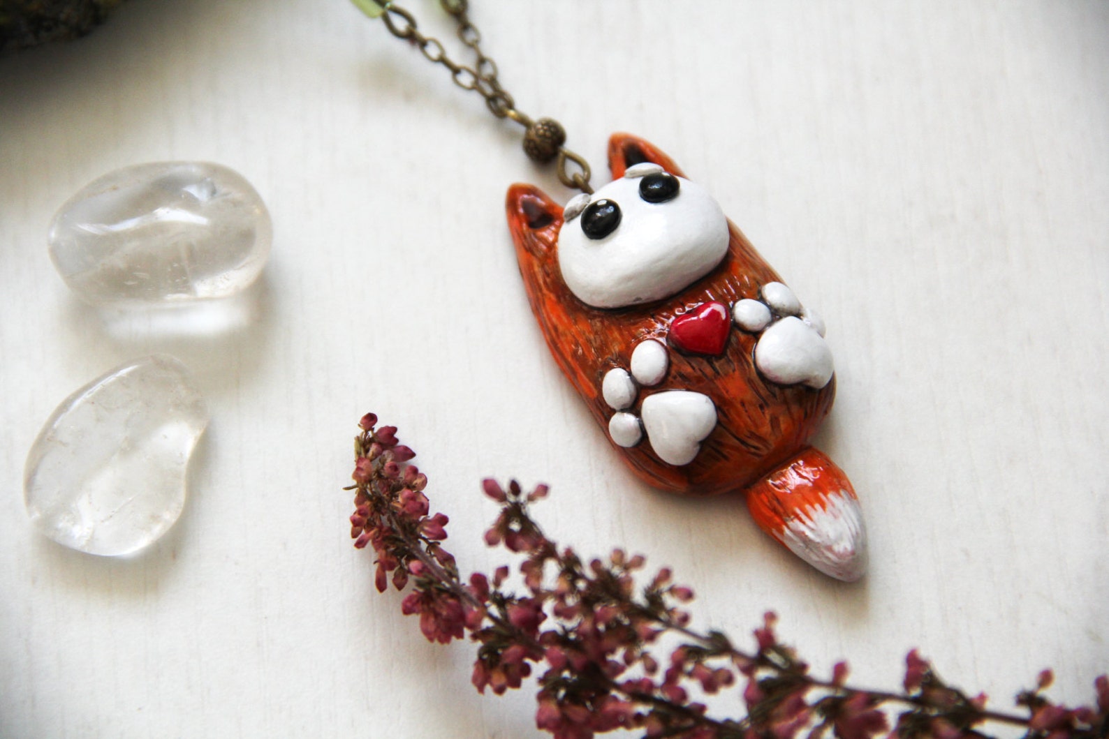 Cute Fox Necklace Polymer Clay Foxy Pendant Fox Heart - Etsy