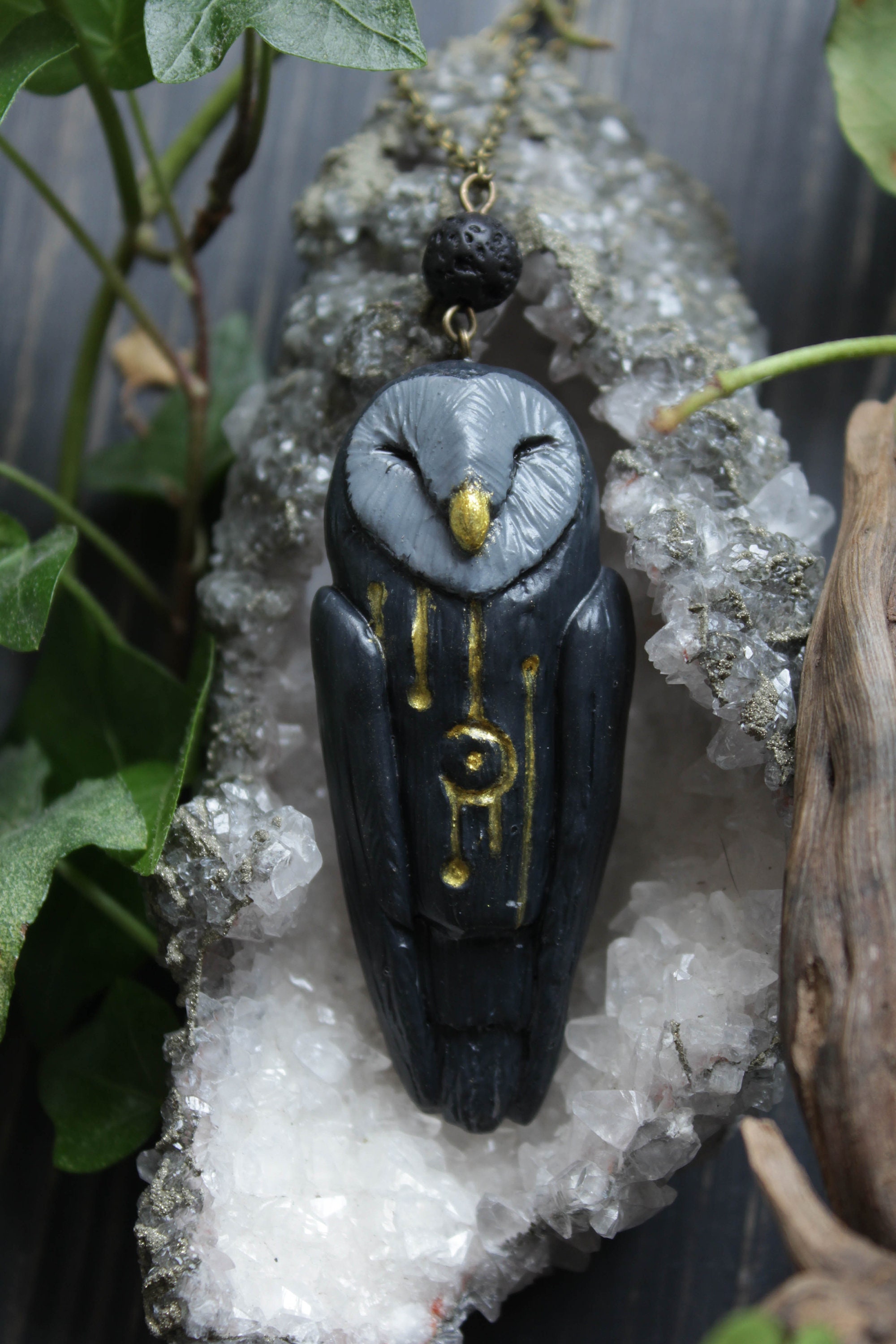 Black Owl Necklace Witch Owl Charm Owl Amulet Wicca Owl | Etsy