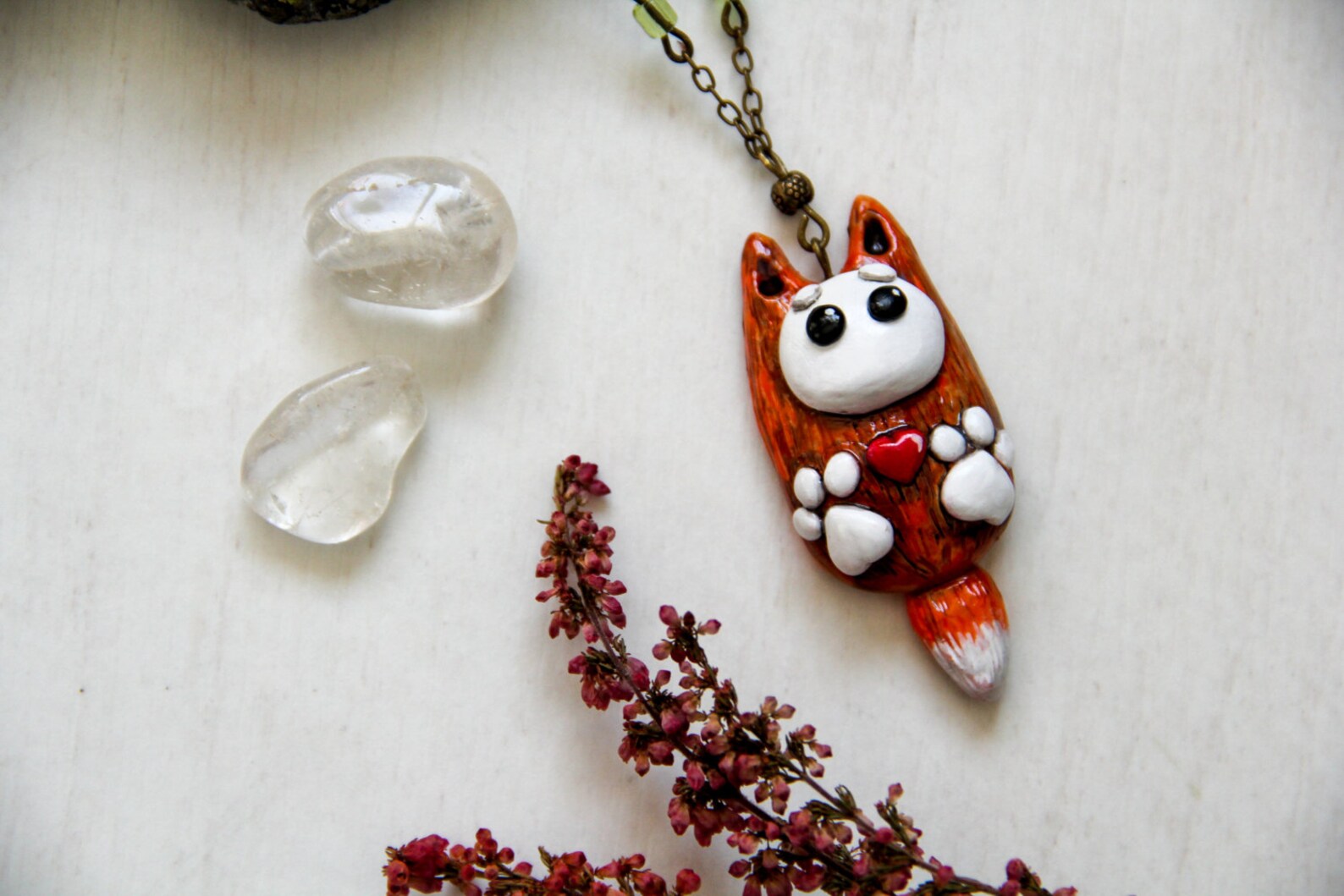 Cute Fox Necklace Polymer Clay Foxy Pendant Fox Heart - Etsy