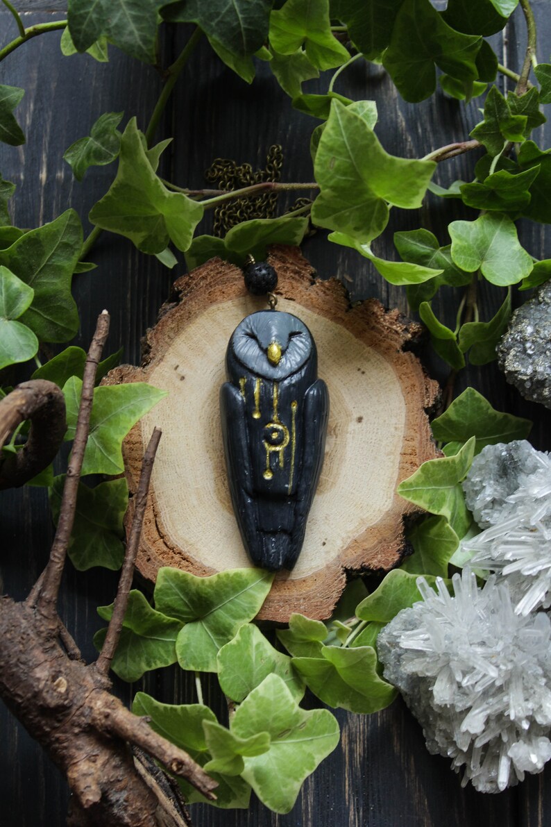 Black Owl Necklace Witch Owl Charm Owl Amulet Wicca Owl - Etsy