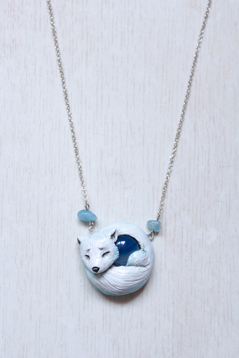 Arctic Fox Amethyst Necklace Snow Fox Jewelry Polymer Clay | Etsy