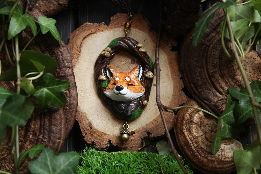 Woodland Fox Pendant Necklace: Hand-painted Fungi Charm - Etsy