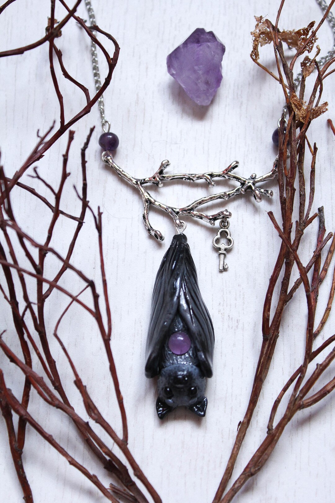 Bat Gothic Necklace, Black Bat Jewelry, Mystic Bat Pendant, Witch Bat ...