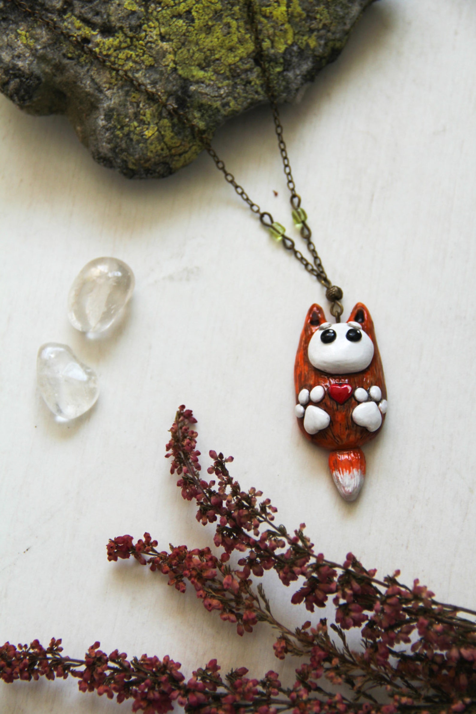 Cute Fox Necklace Polymer Clay Foxy Pendant Fox Heart - Etsy