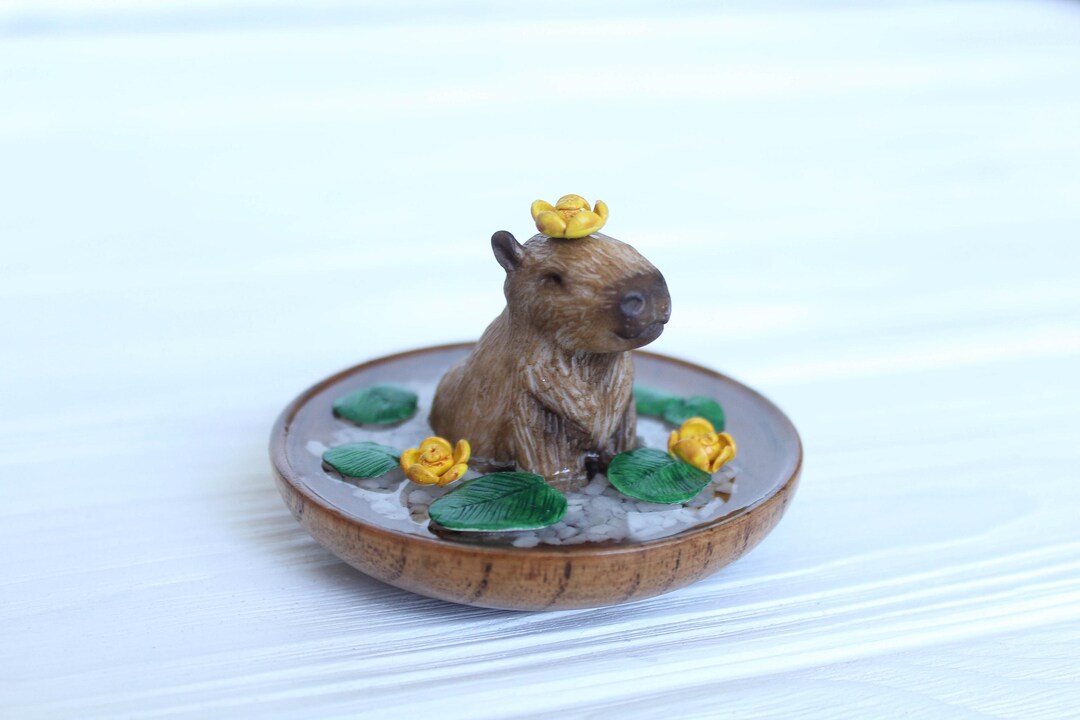 Capybara Bathing Figurine, Capybara in Water Miniature, Swimming Capybara Dish - Etsy