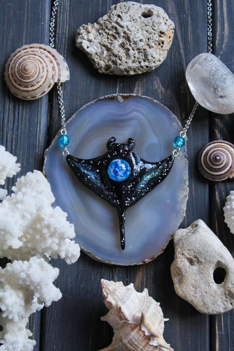 Manta Ray Galaxy Necklace, Starry Manta Pendant, Sea Jewelry, Stingray ...