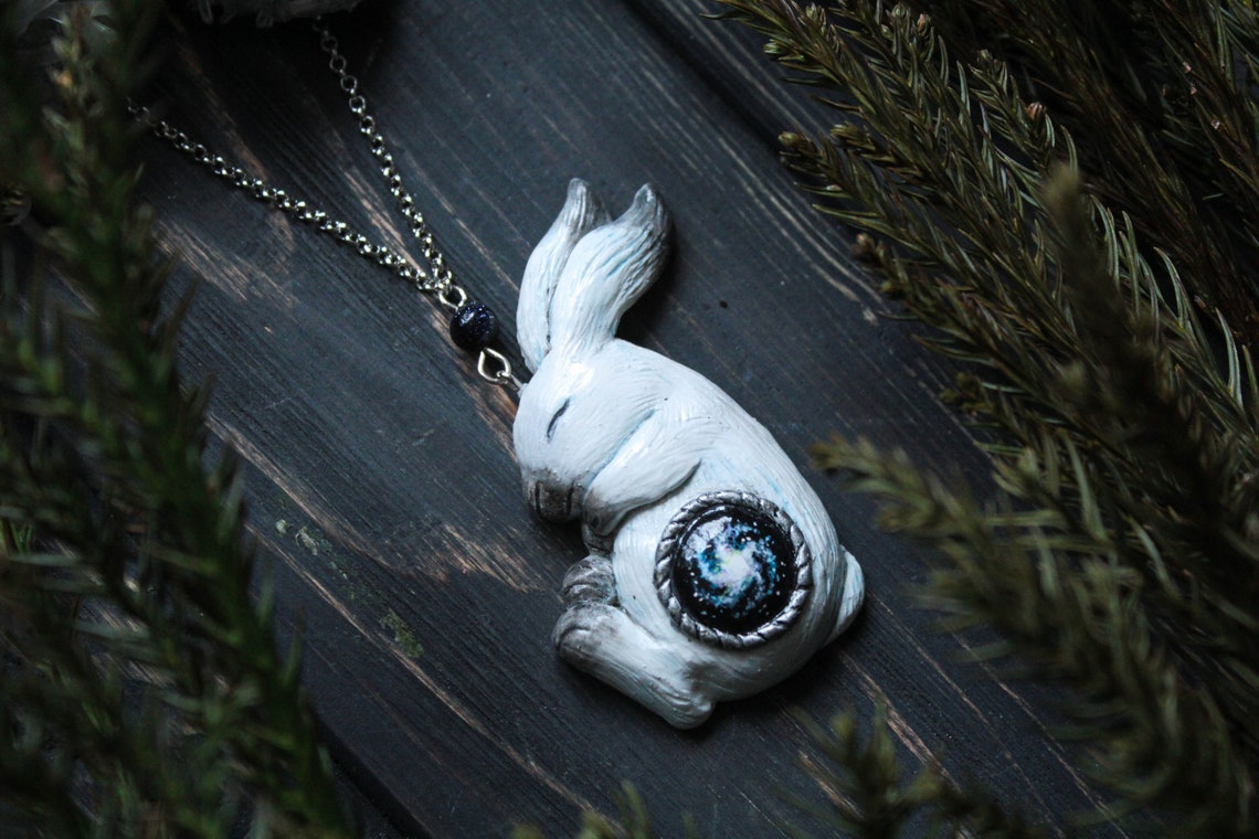 White Hare Celestial Necklace Polyurethane Clay Bunny Jewelry - Etsy