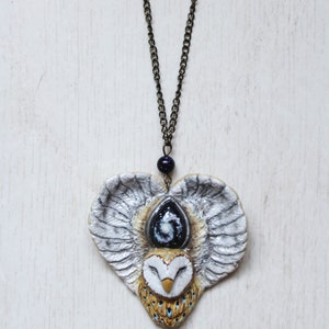 Owl Celestial Necklace, Witch Owl Charm, Barn Owl Amulet, Owl Totem ...