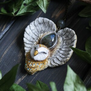 Owl Necklace With Labradorite, Witch Owl Charm, Barn Owl Amulet, Owl ...