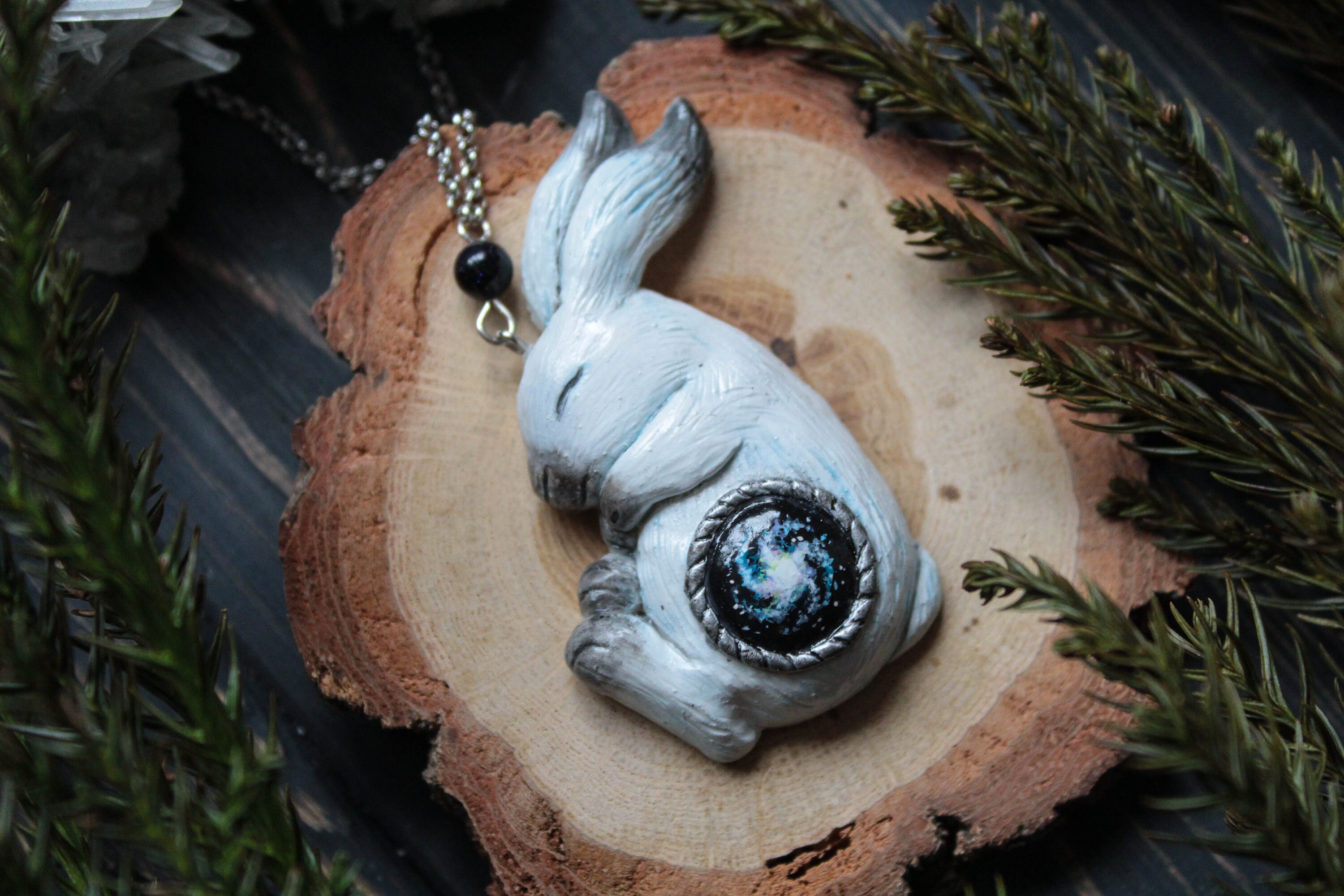 White Hare Celestial Necklace Polyurethane Clay Bunny Jewelry - Etsy