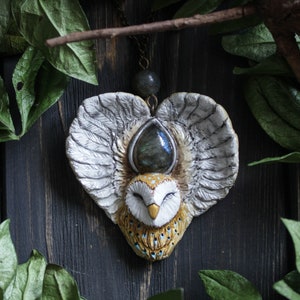 Owl Necklace With Labradorite, Witch Owl Charm, Barn Owl Amulet, Owl ...