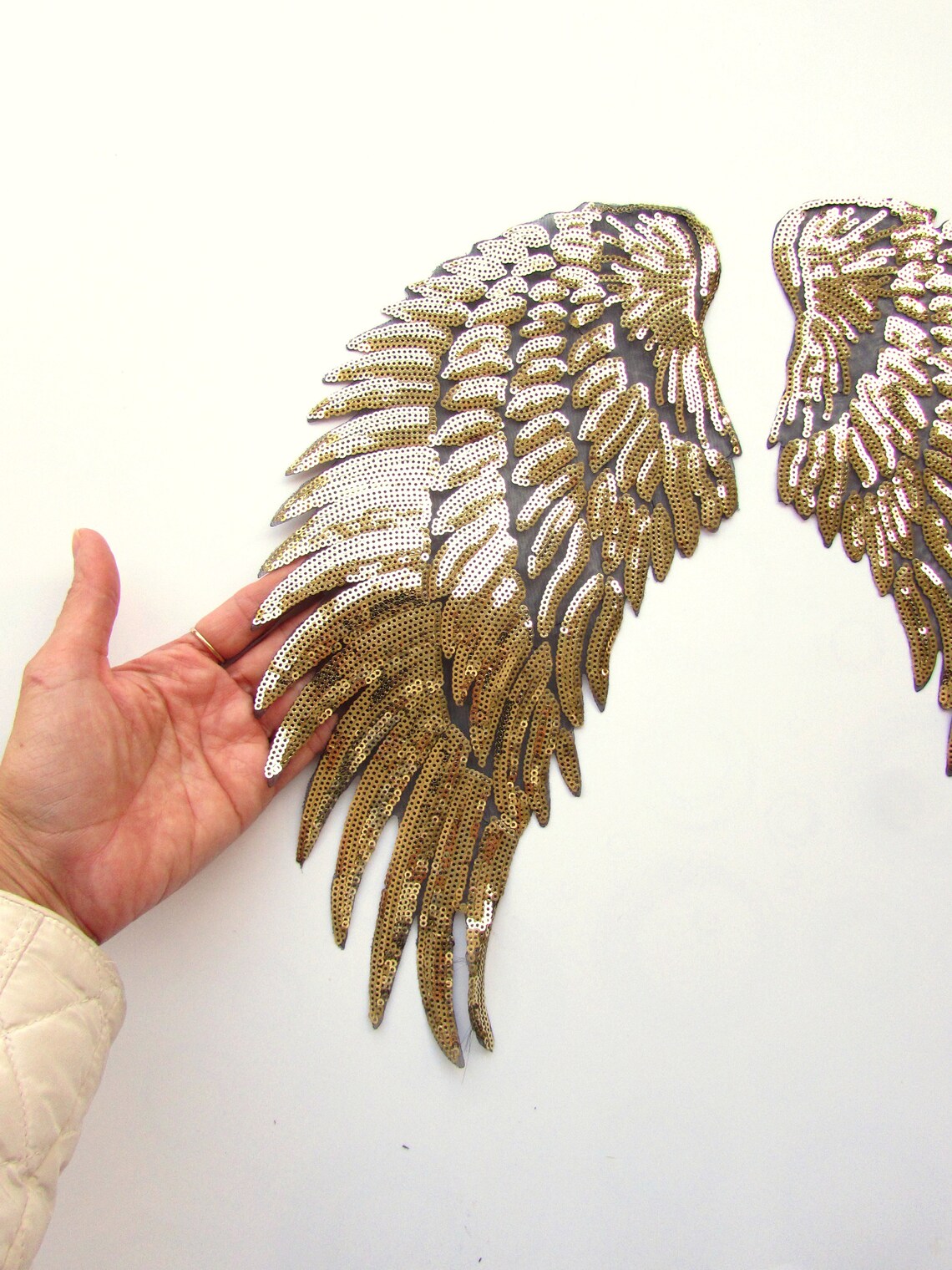 Pair of Large Gold Iron-on Wings Golden Sequin Angel Wing | Etsy