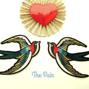 LARGE Swallow Iron-on Patch, Tattoo Style Sparrow Fusible Applique, DIY Fashion - Etsy UK