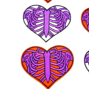 Skeleton Heart Iron Patch, Rib Cage Embroidered Applique, Goth Skeleton ...