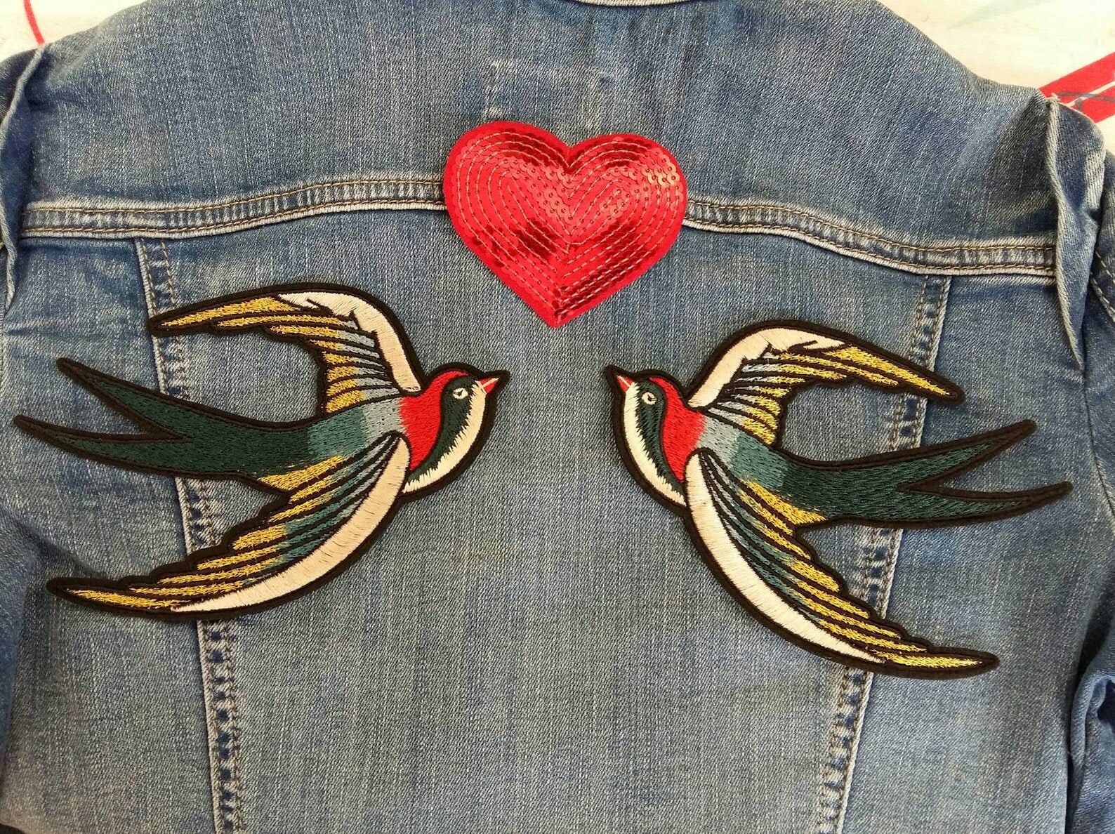 LARGE Swallow Iron-on Patch Tattoo Style Sparrow Fusible - Etsy UK