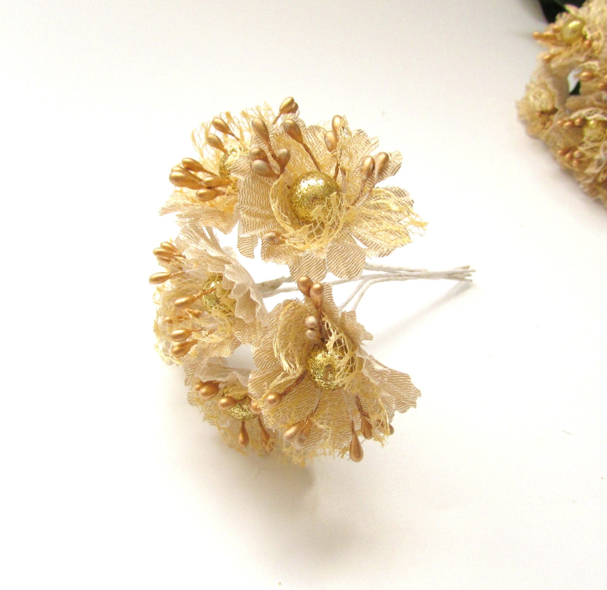 12 Small gold and silver fake flowers for millinery and floral | Etsy
