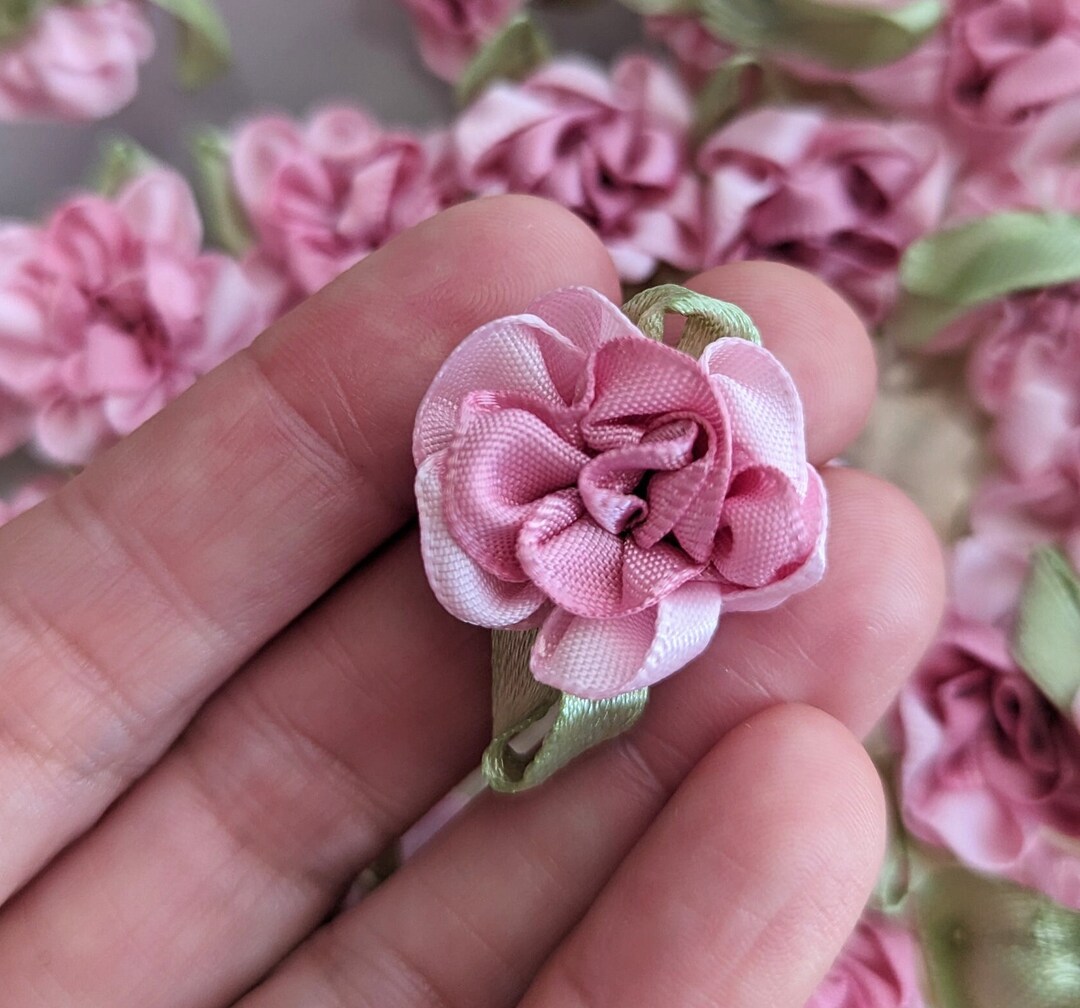 10 French Ribbon Roses, Small Fabric Flower Appliques, Sew-on Flowers ...