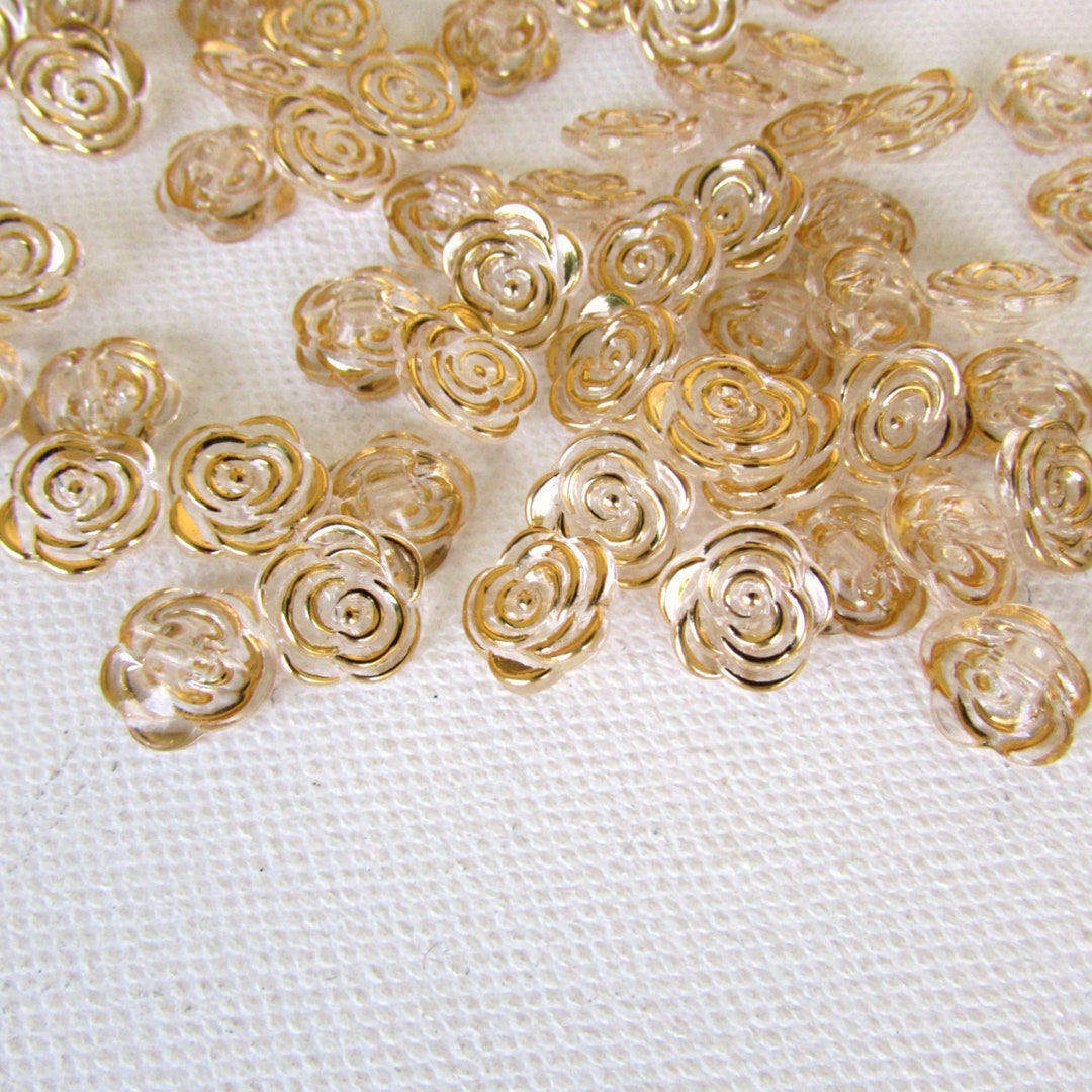 25 Gold Roses Sewing Buttons 13-15 Mm Transparent Shank Buttons - Etsy