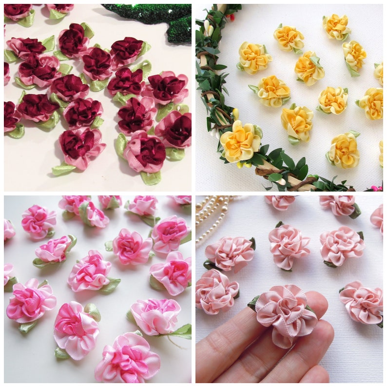 10 French ribbon roses Small fabric flower appliques Sew-on | Etsy