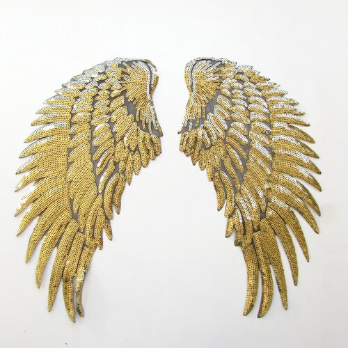 Pair of Large Gold Iron-on Wings Golden Sequin Angel Wing - Etsy
