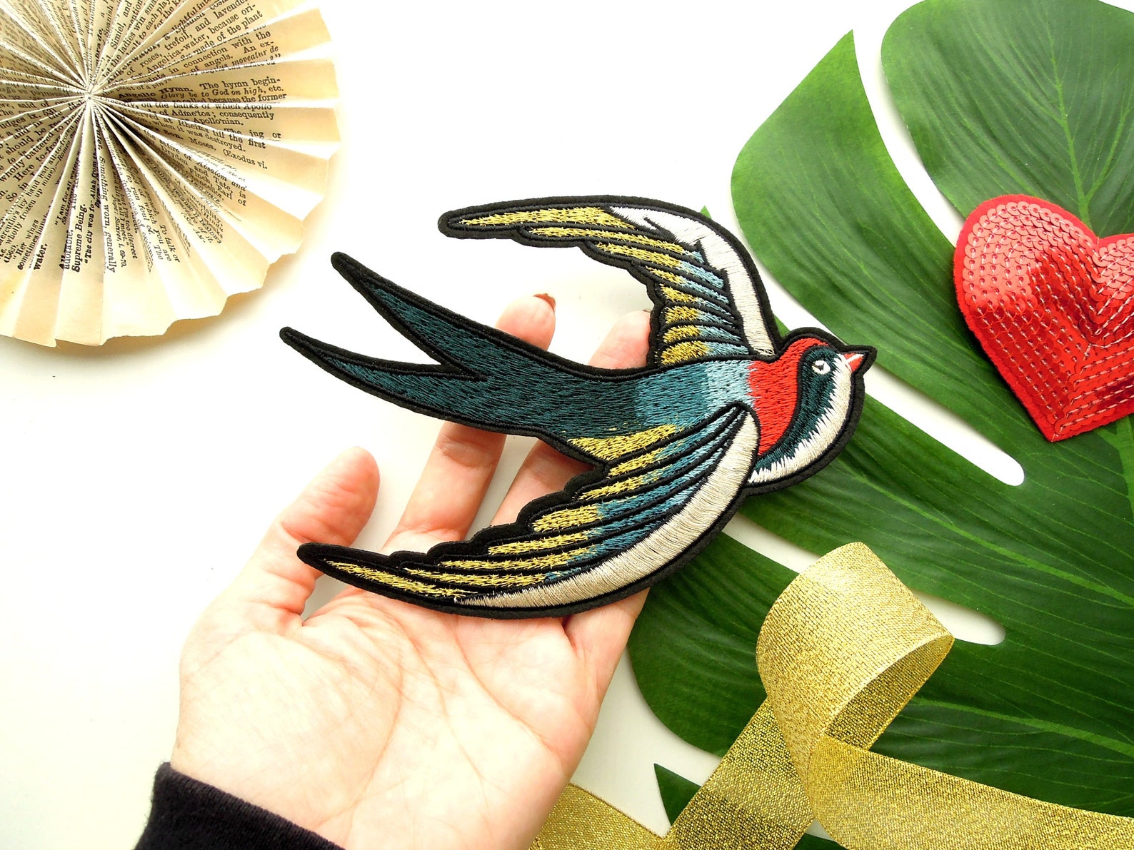 LARGE Swallow Iron-on Patch Tattoo Style Sparrow Fusible - Etsy UK