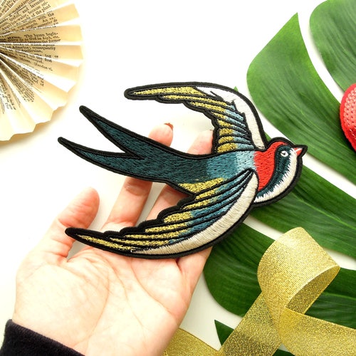 Embroidered Swooping Sparrow Tattoo Style Applique Patch Iron - Etsy