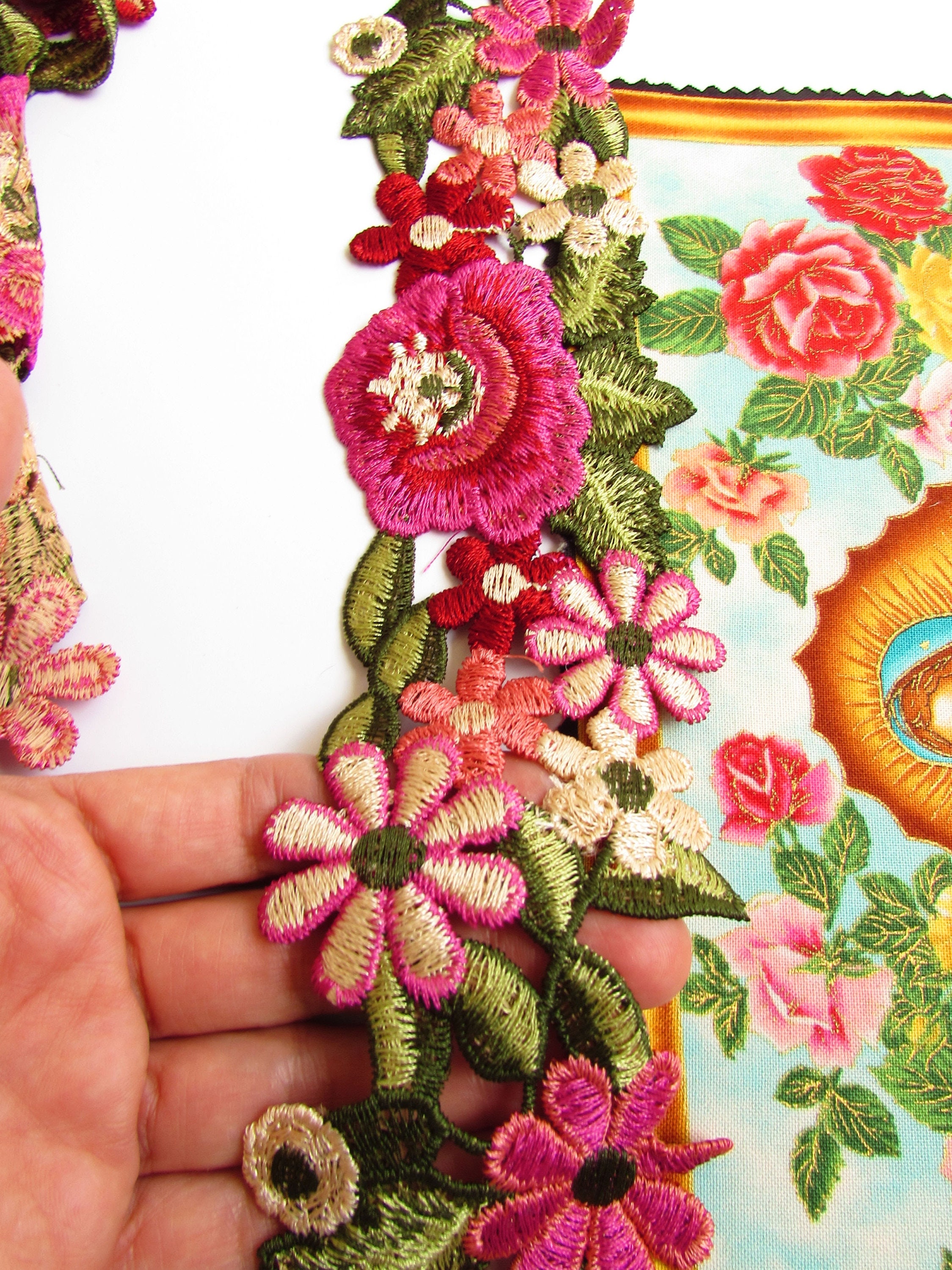 Embroidered Floral Lace Trim by the Yard 7 Cm Wide Flower - Etsy UK