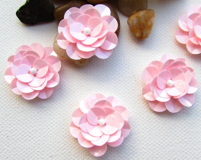 10 Pink White Sew-on Sequence Flower Appliques, Bridal Embellishments ...