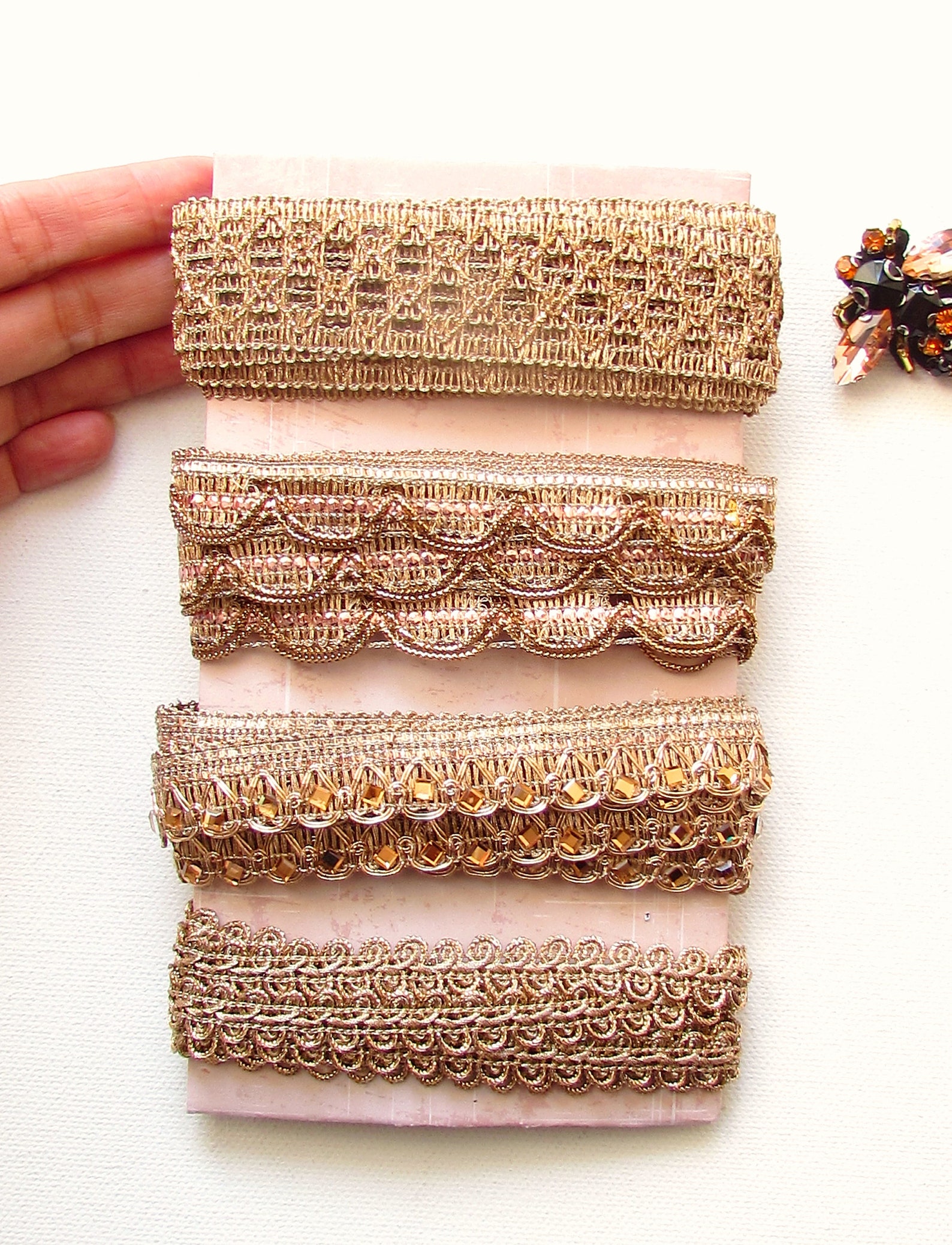 4 yards Rose gold metallic trims set Assorted copper metallic | Etsy