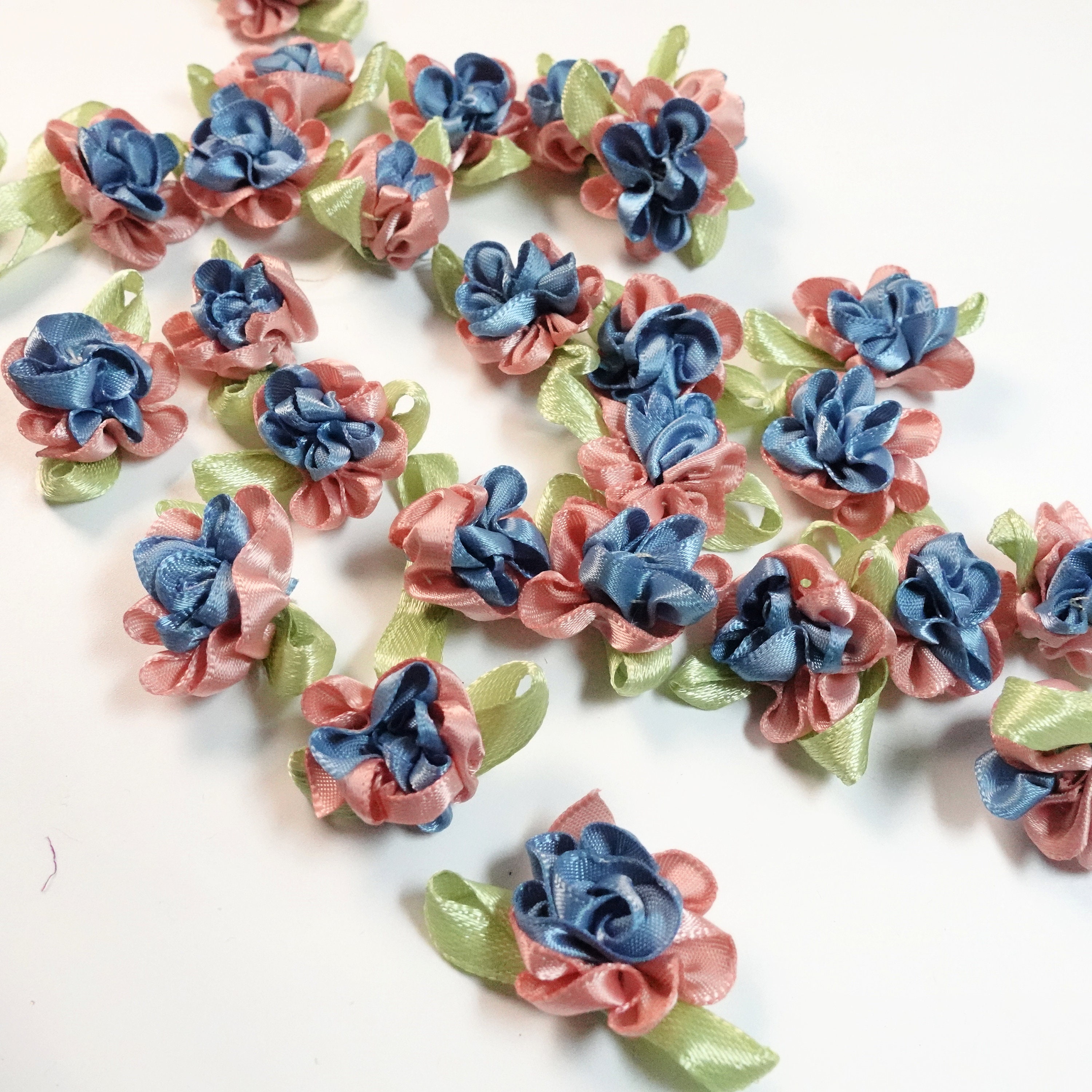 10 French Ribbon Roses Small Fabric Flower Appliques Sew-on - Etsy UK
