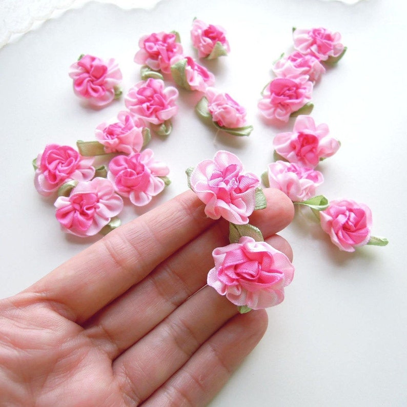 10 French ribbon roses Small fabric flower appliques Sew-on | Etsy