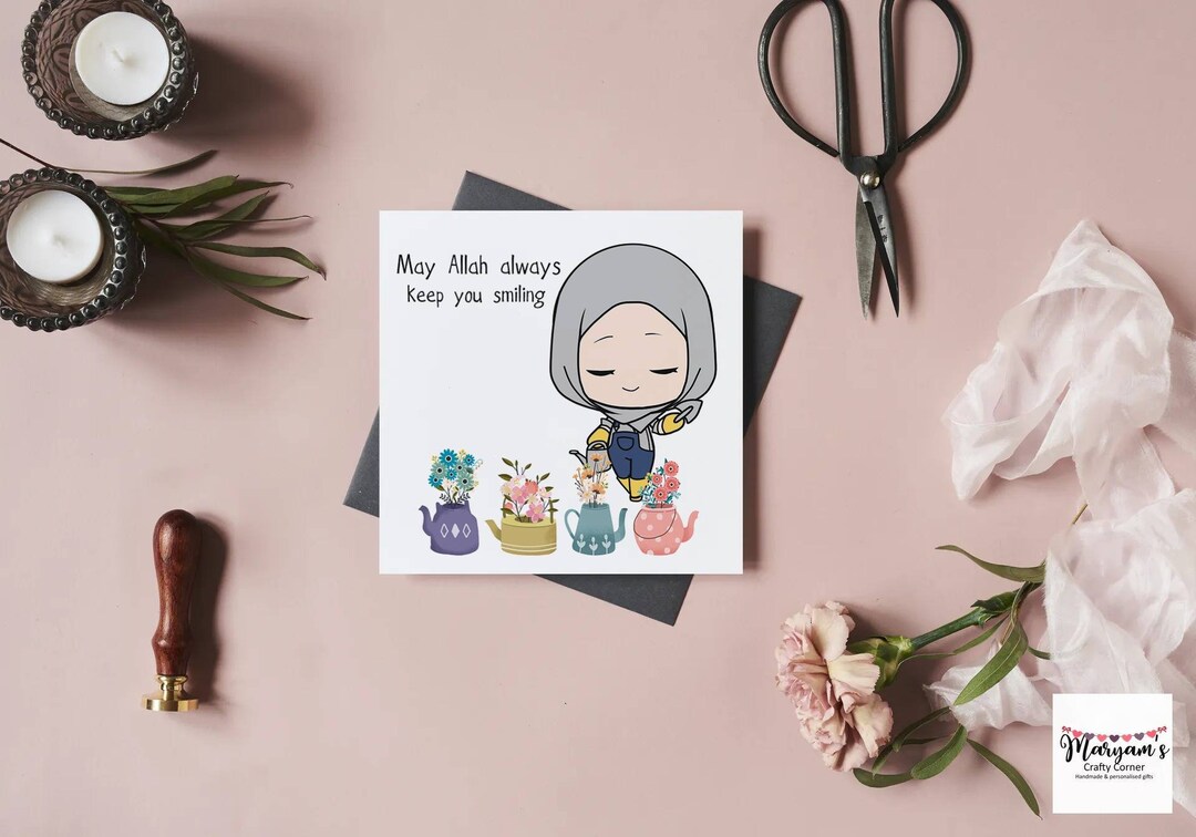 Hijabi Cat Woman Greeting Card, Islamic Greeting Card, Muslim Greeting ...