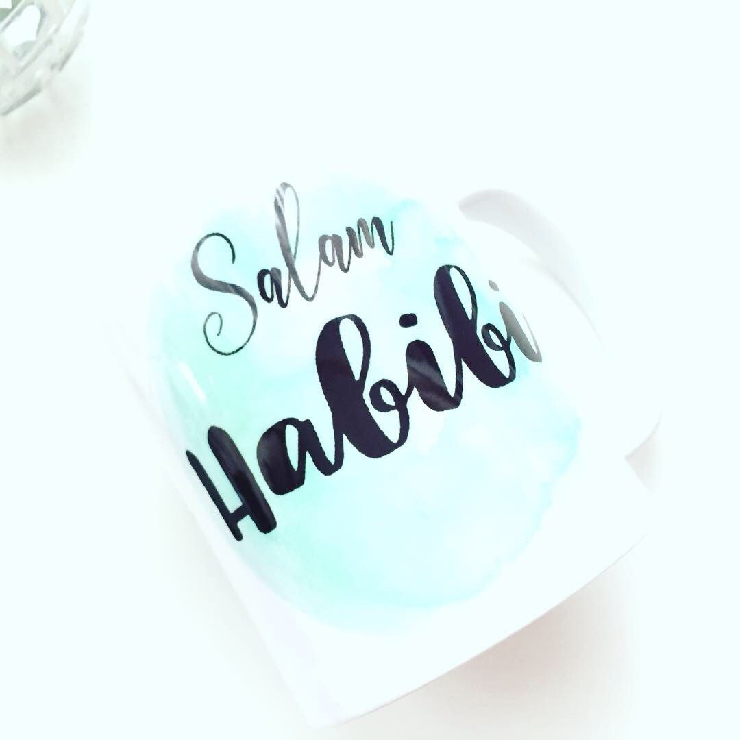 Taza Salam Habibi en acuarela azul taza árabe ideal para | Etsy