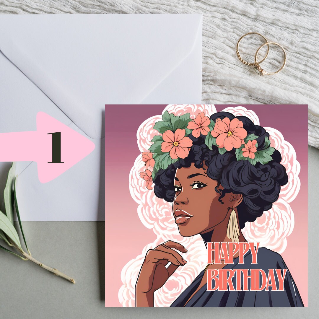 Black Woman Afro Flowers Birthday Card: Elegant Greeting Card - Etsy