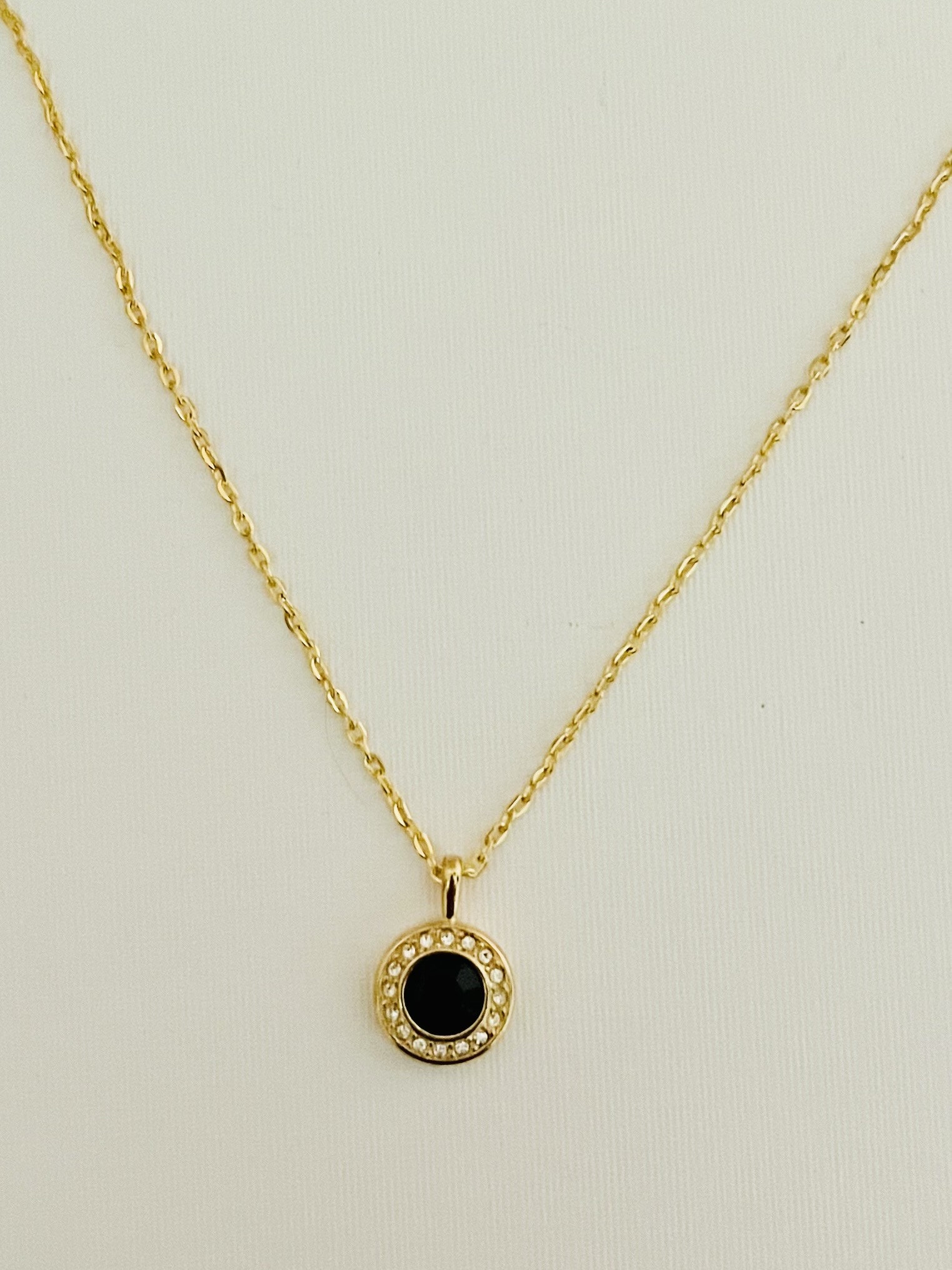 Jet Black Crystal Necklace Set in A Gold Rhinestone Halo - Gold Plated ...