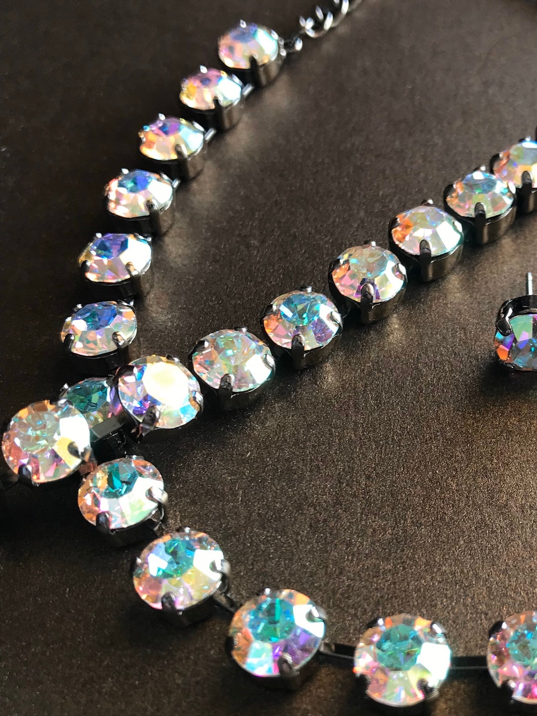 Iridescent Crystals Necklace, Cup Chain Bracelet, Dangle Earrings ...