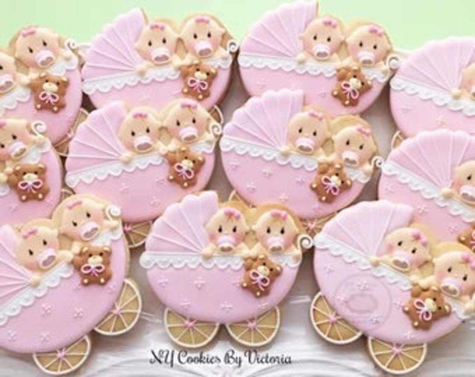 Twin Baby Shower Cookies, Baby Girls or Baby Boys in a Carriage Cookies ...