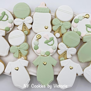 Gender Reveal Baby Shower Cookies - Baby Onesie- Baby Bottle - Baby ...