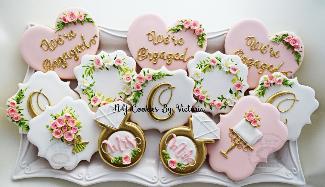 Engagement Cookies , Bridal Shower Cookies, Wedding Favors - Monogram ...