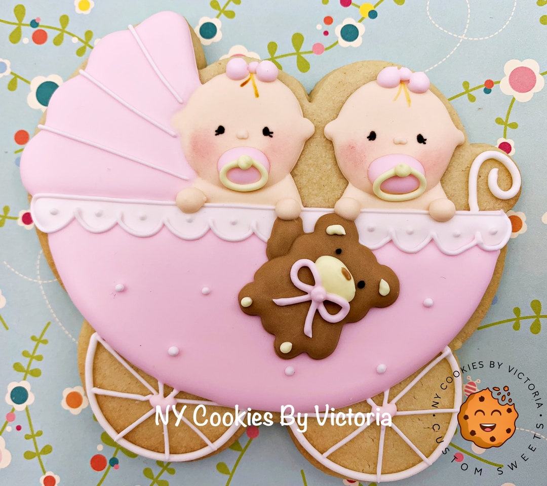 Twin Baby Shower Cookies, - Baby Girls or Baby Boys in a Carriage ...