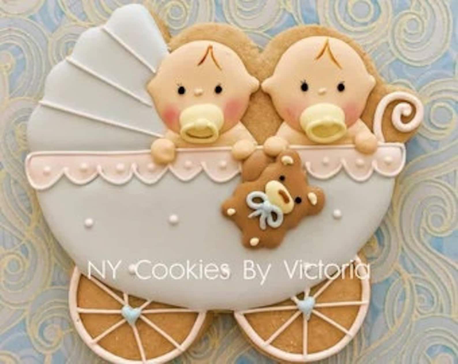 Twin Baby Shower Cookies, Baby Girls or Baby Boys in a Carriage Cookies ...