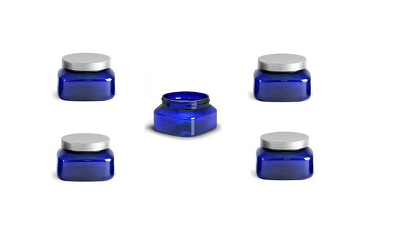 8oz Empty Blue Square Clear Plastic Jar With Cap - Etsy