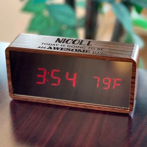 Personalized Wooden Reflective Clock, Customized Alarm Clock, Engraved ...