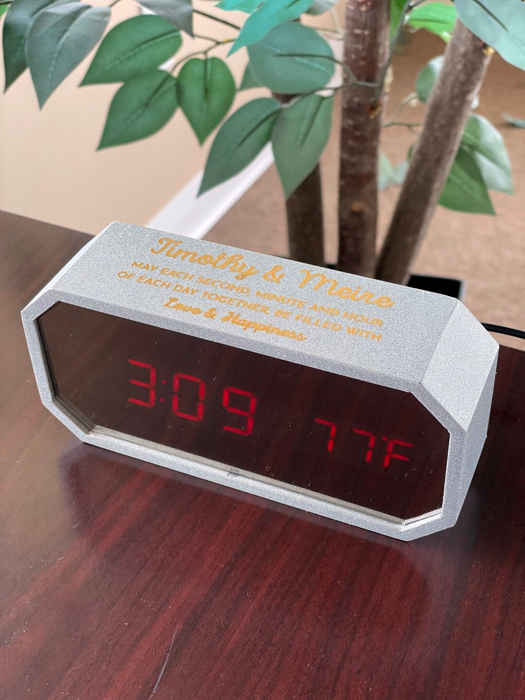 Personalized Wood Mirror Clock, Customized Alarm Clock, Engraved House ...