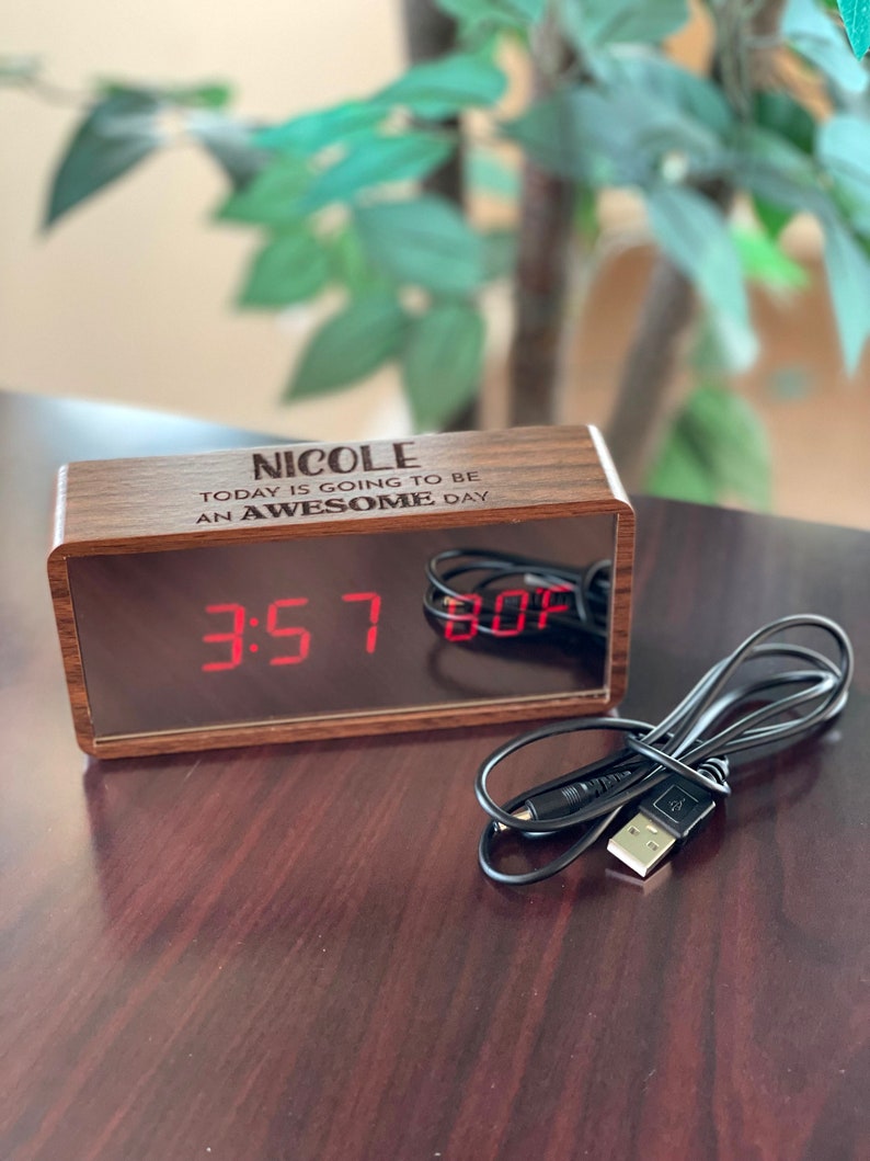 Personalized Wooden Reflective Clock, Customized Alarm Clock, Engraved ...