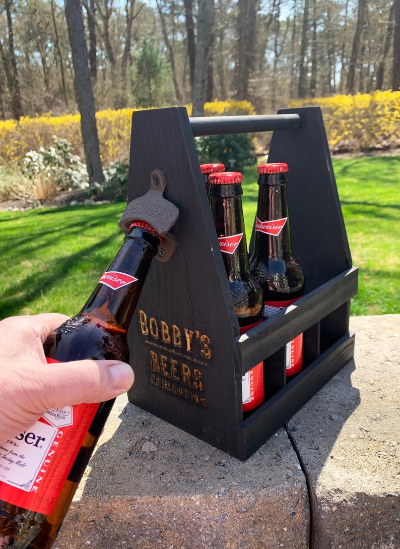 Personalized Wood Beer Caddy Engraved Six Pack Tote | Etsy