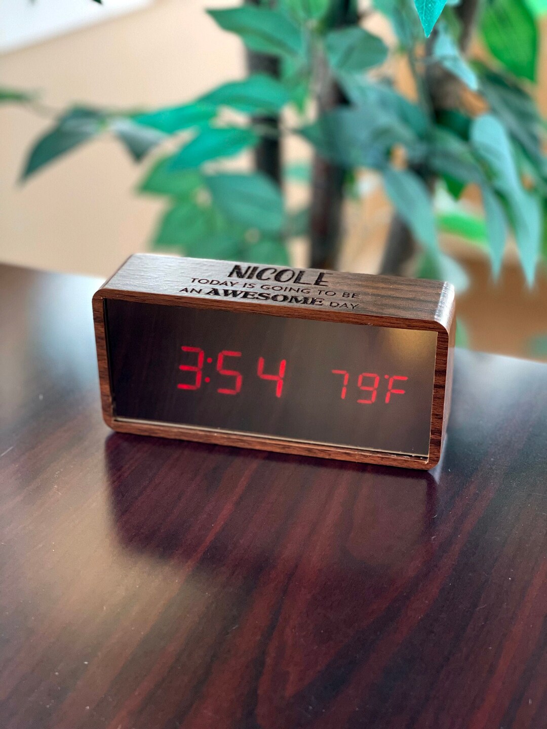 Personalized Wooden Reflective Clock, Customized Alarm Clock, Engraved ...