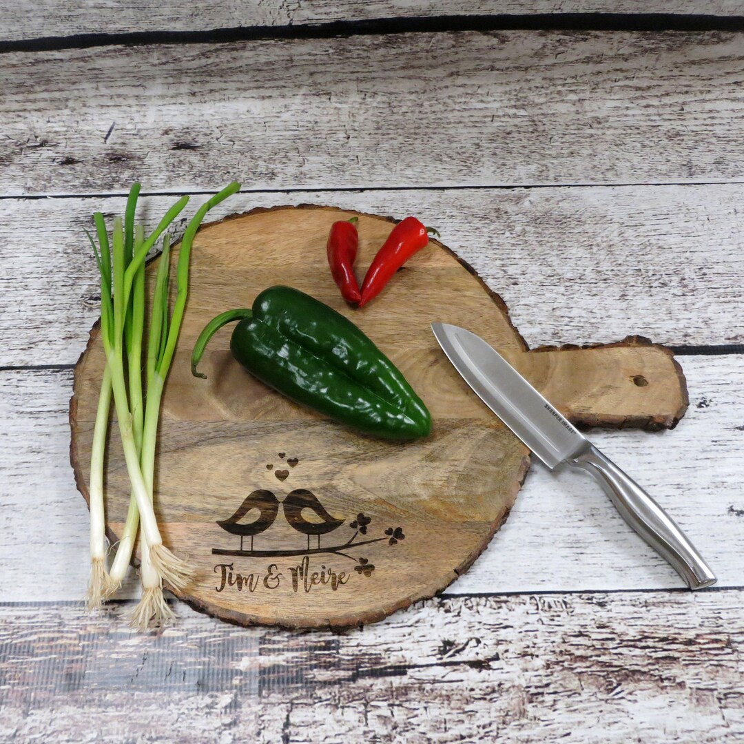 Round Bark Edge Personalized Cutting Board, Monogrammed Gift, Couples ...